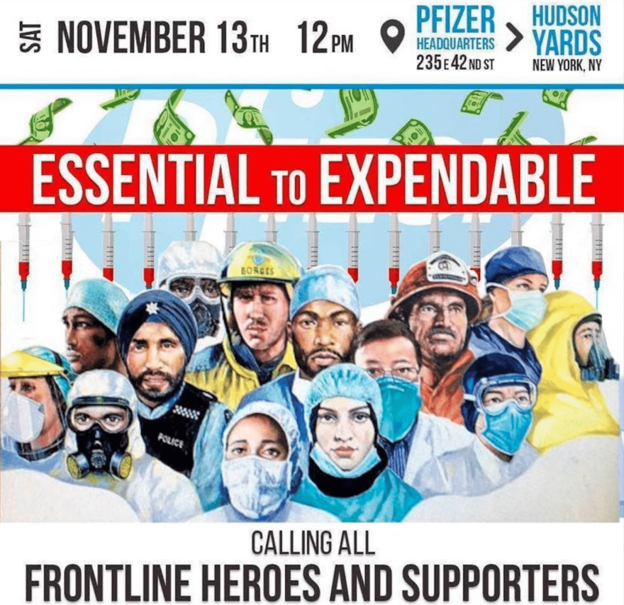 WATCH: Frontline Workers Protest at Pfizer Headquarters in NYC | TIMCAST